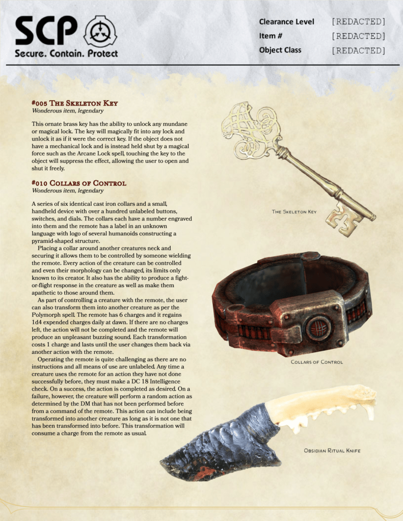 SCP Items #005-#117 – The Foundry