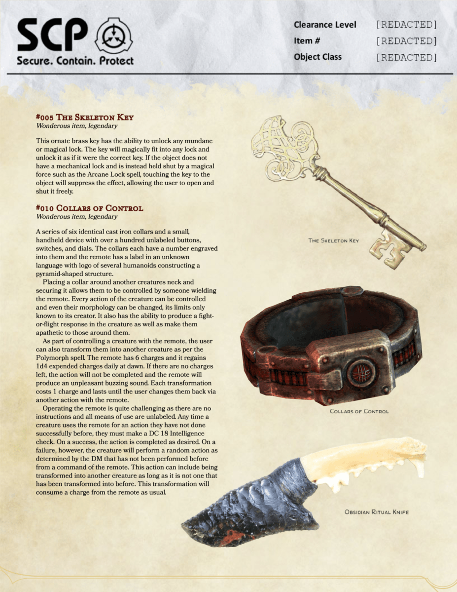 SCP Items #005-#117 – The Foundry