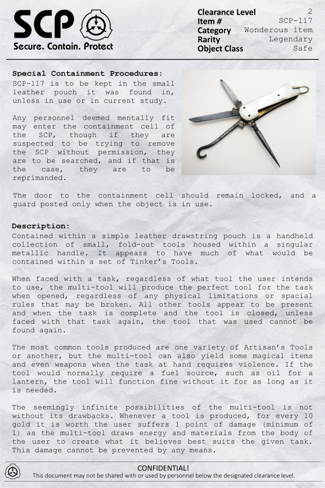 SCP Items #005-#117 – The Foundry