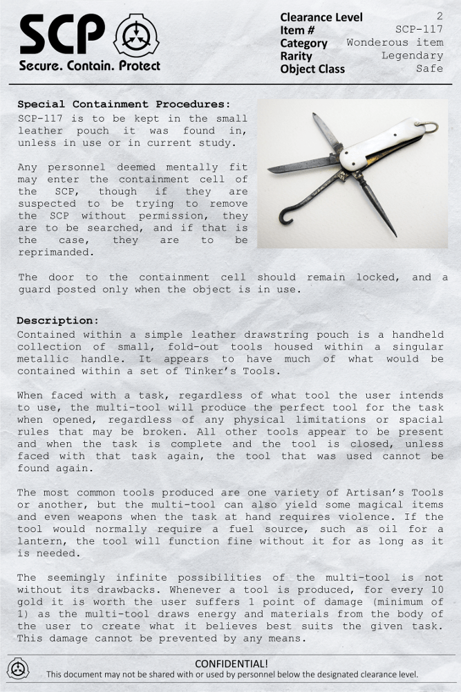 SCP Items #005-#117 – The Foundry