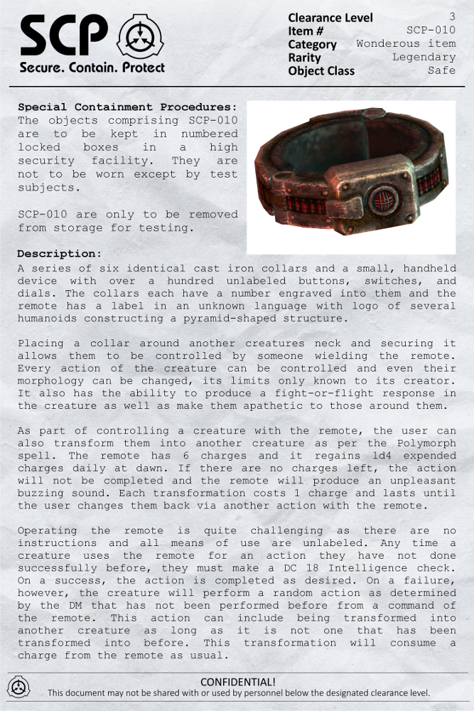 SCP Items #005-#117 – The Foundry